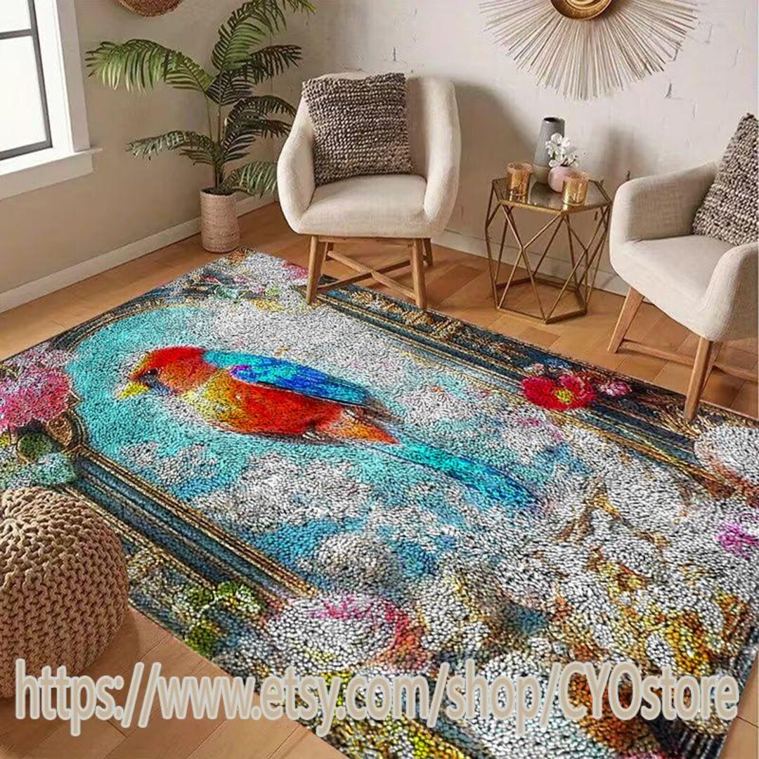 Bird Latch Hook Rug Kit: DIY Tapestry Craft With Printed Canvas - Etsy