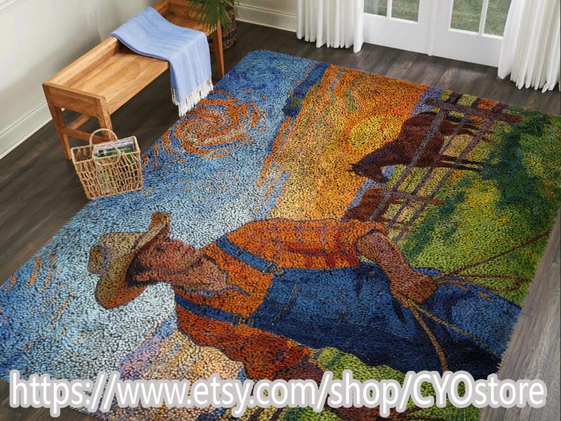 Cowboy Latch Hook Rug Kit – Pre-printed Canvas, DIY Home Decor - Etsy UK