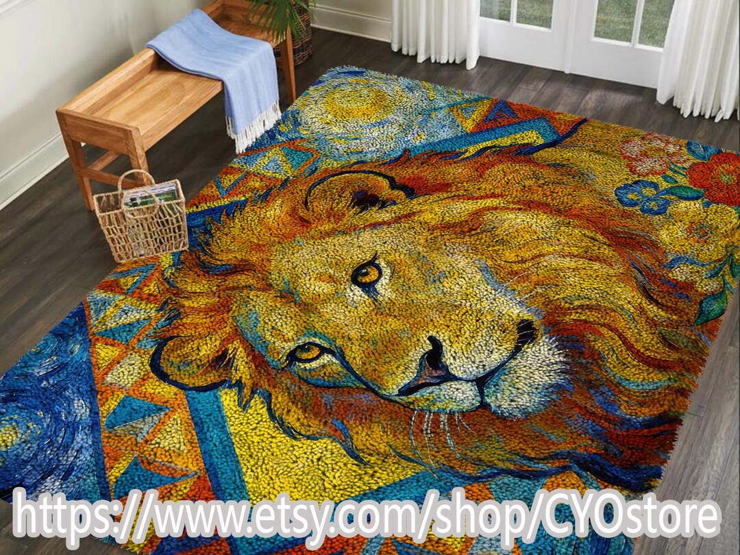Lion Latch Hook Kit DIY Rug Making Pre-printed Canvas Non-slip - Etsy