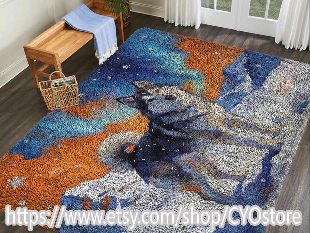 Large Latch Hook Rug Kit: Aurora Dog DIY Craft Pre-printed Canvas With ...