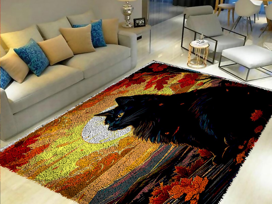 Sunset Black Cat Latch Hook Rug Kit: DIY Tapestry, Carpet Craft/all ...