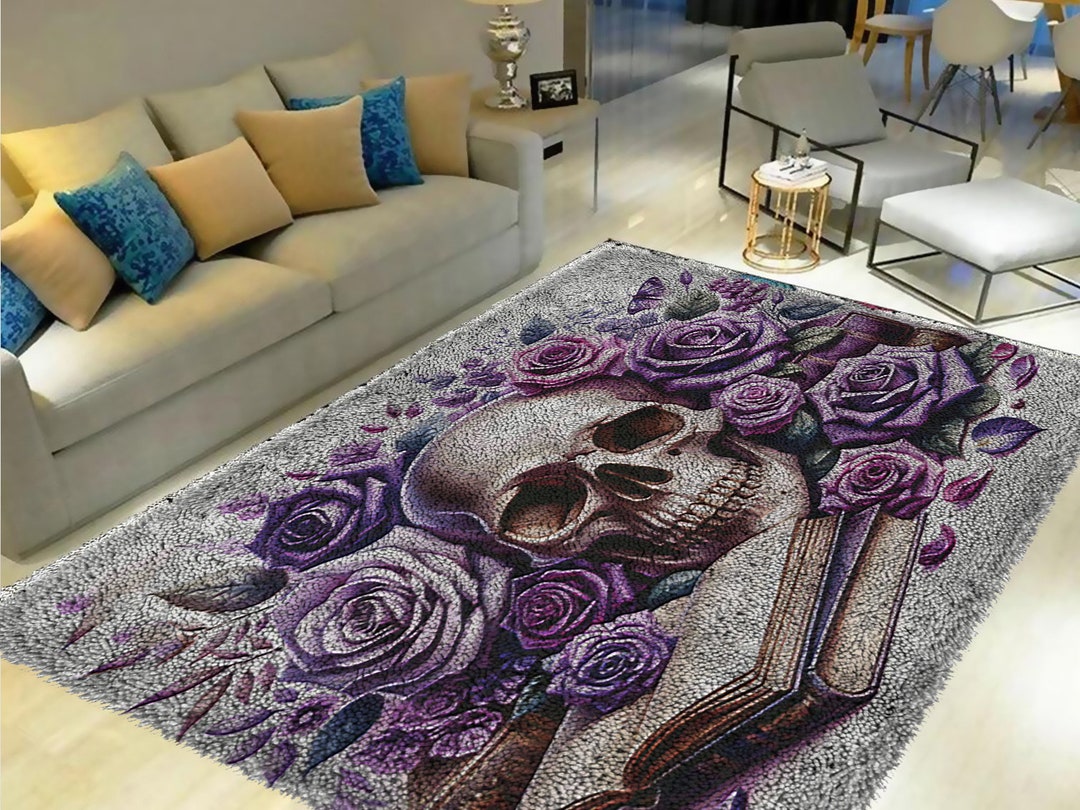 Latch Hook Rug Kit: Purple Flower Skull Tapestry, DIY Craft Gift/all ...