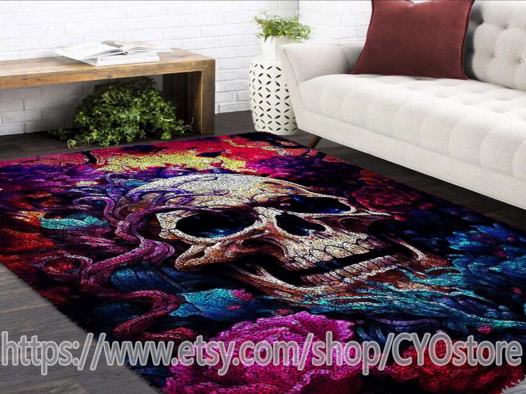 Skull & Flower Latch Hook Rug Kit: Large DIY Tapestry Canvas - Etsy