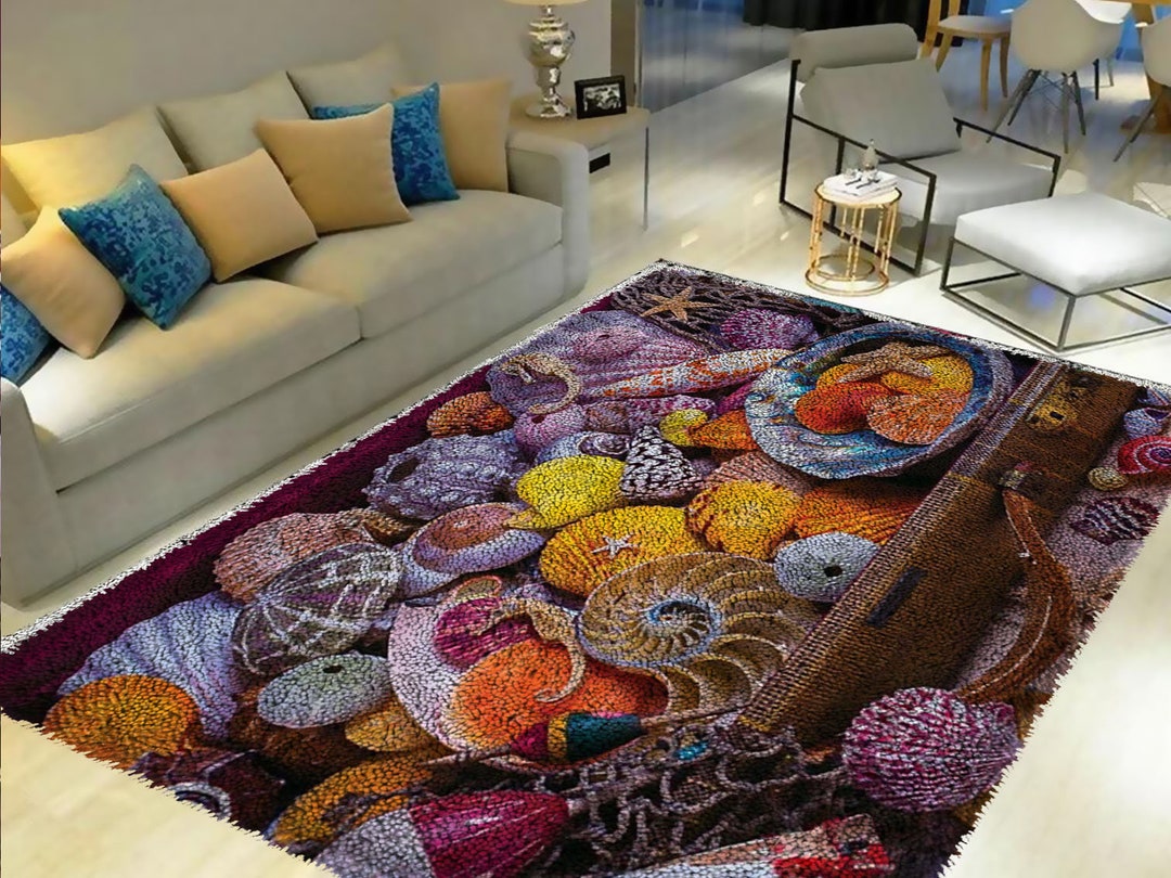 Starfish & Conch Latch Hook Rug Kit: Coastal Tapestry, DIY Carpet/all ...
