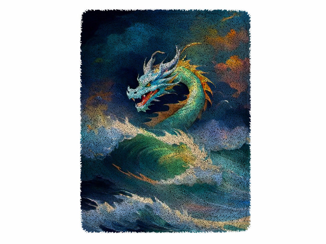 Sea Green Dragon DIY Latch Hook Kits With Printed Pattern Embroidery ...