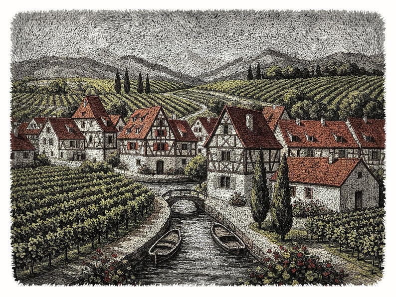 Vineyard Village Latch Hook Rug Kit: DIY Yarn Craft Wall Hanging (all ...