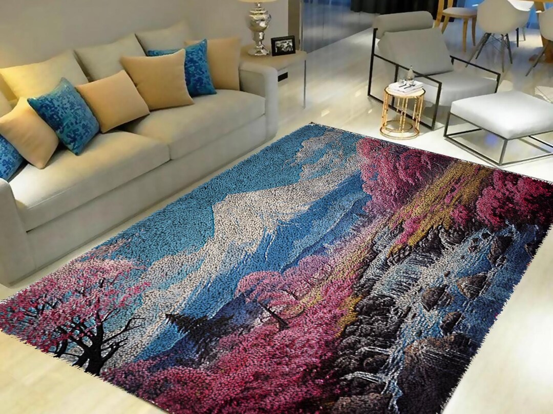 Fuji Mountain Cherry Blossoms Latch Hook Kits, Large Latch Hook Rug Kit ...