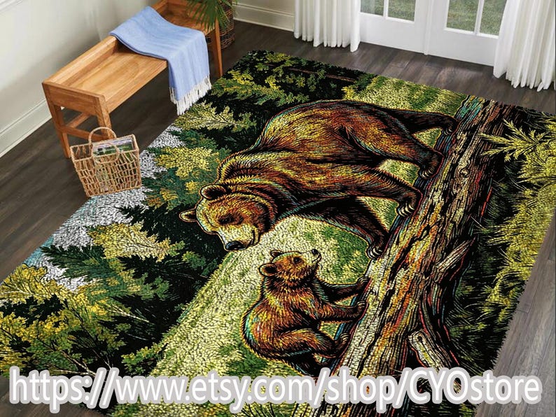 Bear Latch Hook Rug Kit: DIY Yarn Craft Wall Hanging Decor (pre-printed ...