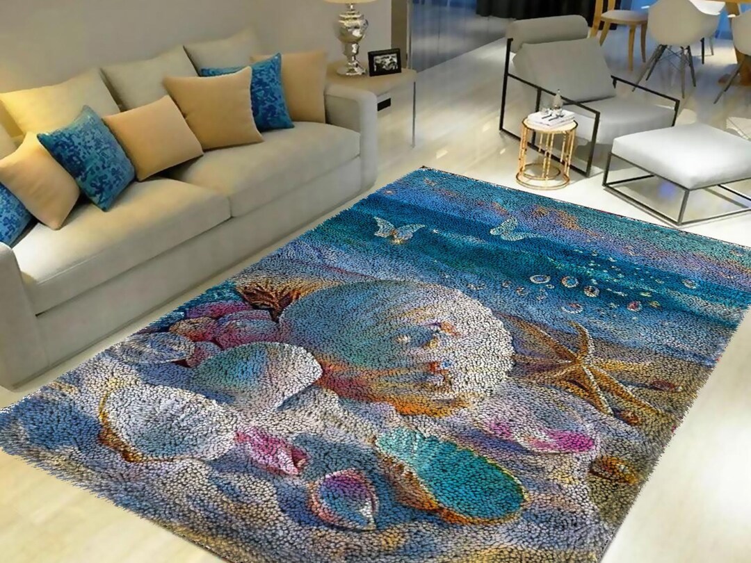 Beach Shells Latch Hook Rug Kit: DIY Printed Canvas Carpet - Etsy