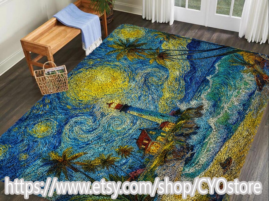 Lighthouse Island Latch Hook Rug Kits Pre-printed Canvas With Non-slip ...