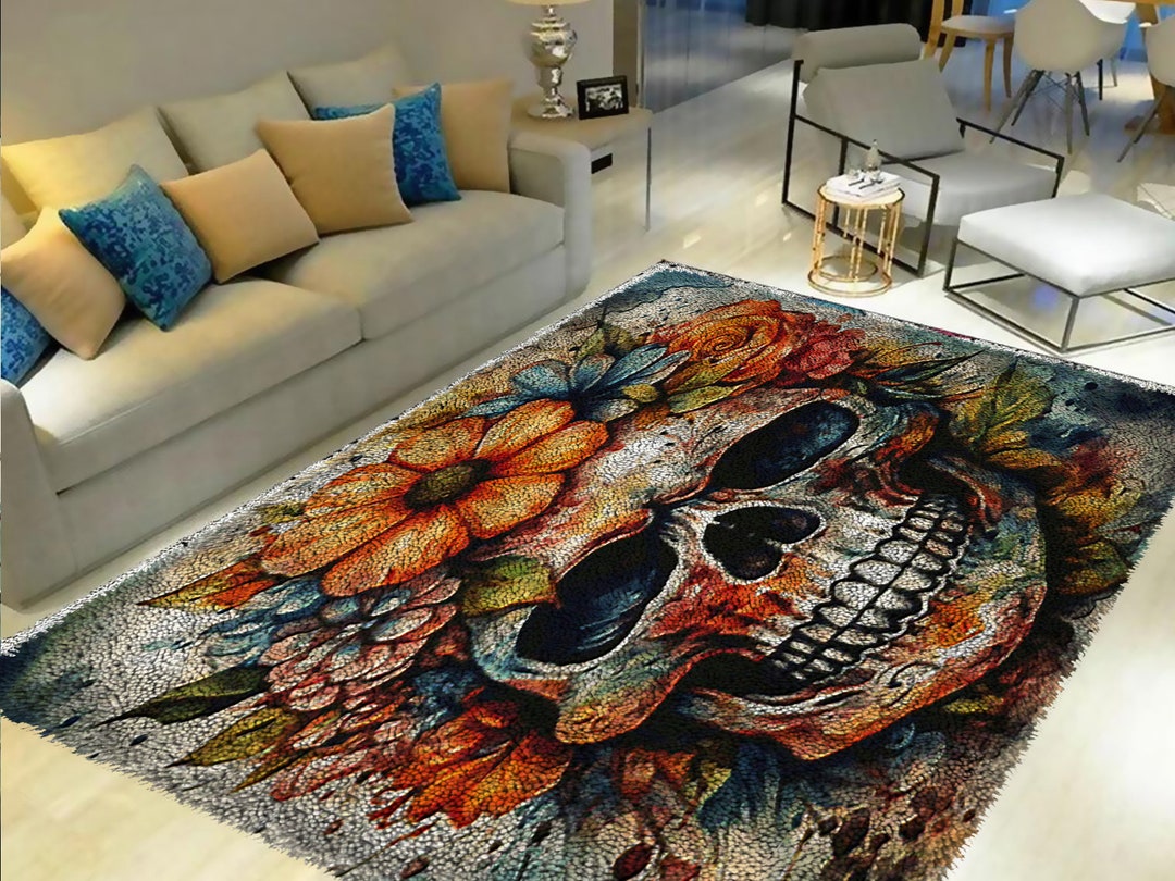 Flower Skull Latch Hook Rug Kit: Large Printed Canvas, DIY Craft - Etsy