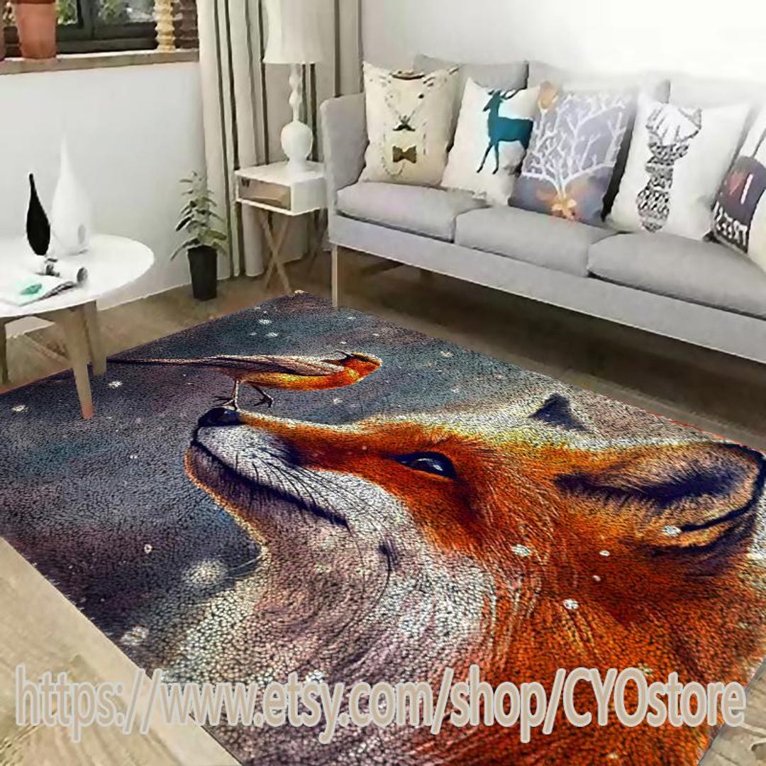 Fox and Bird DIY Latch Hook Rug Kit Stamped Non-slip Mat Crochet Yarn ...
