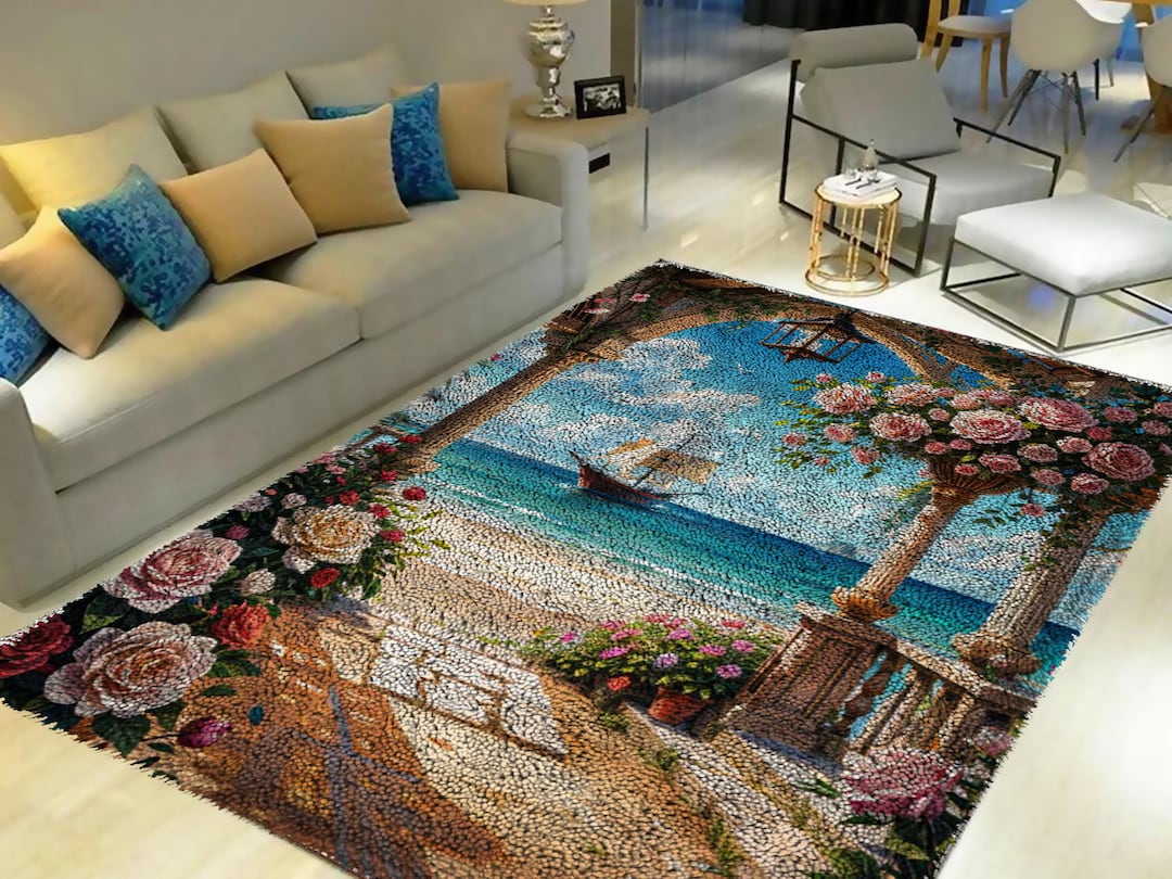 Coastal Flower Gate Latch Hook Kits, Large Latch Hook Kit for Adults ...