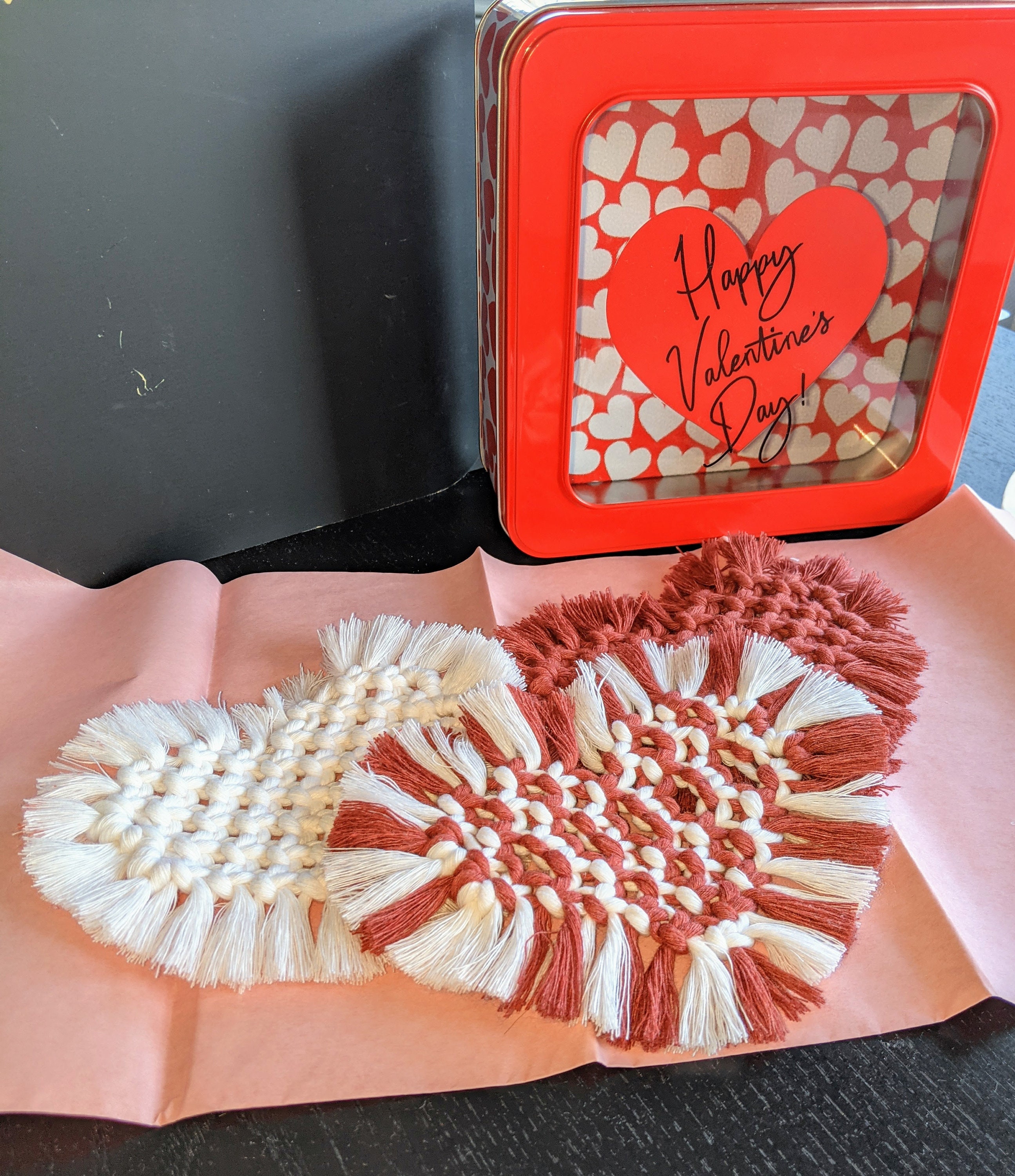 Macrame Heart Coasters. Coaster. Handmade Coasters. Valentine's Day ...