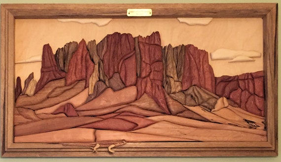 Intarsia Superstition Mountains Wood Art Wall Art | Etsy