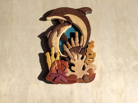 Intarsia Dolphins Wood Art Wall Art | Etsy