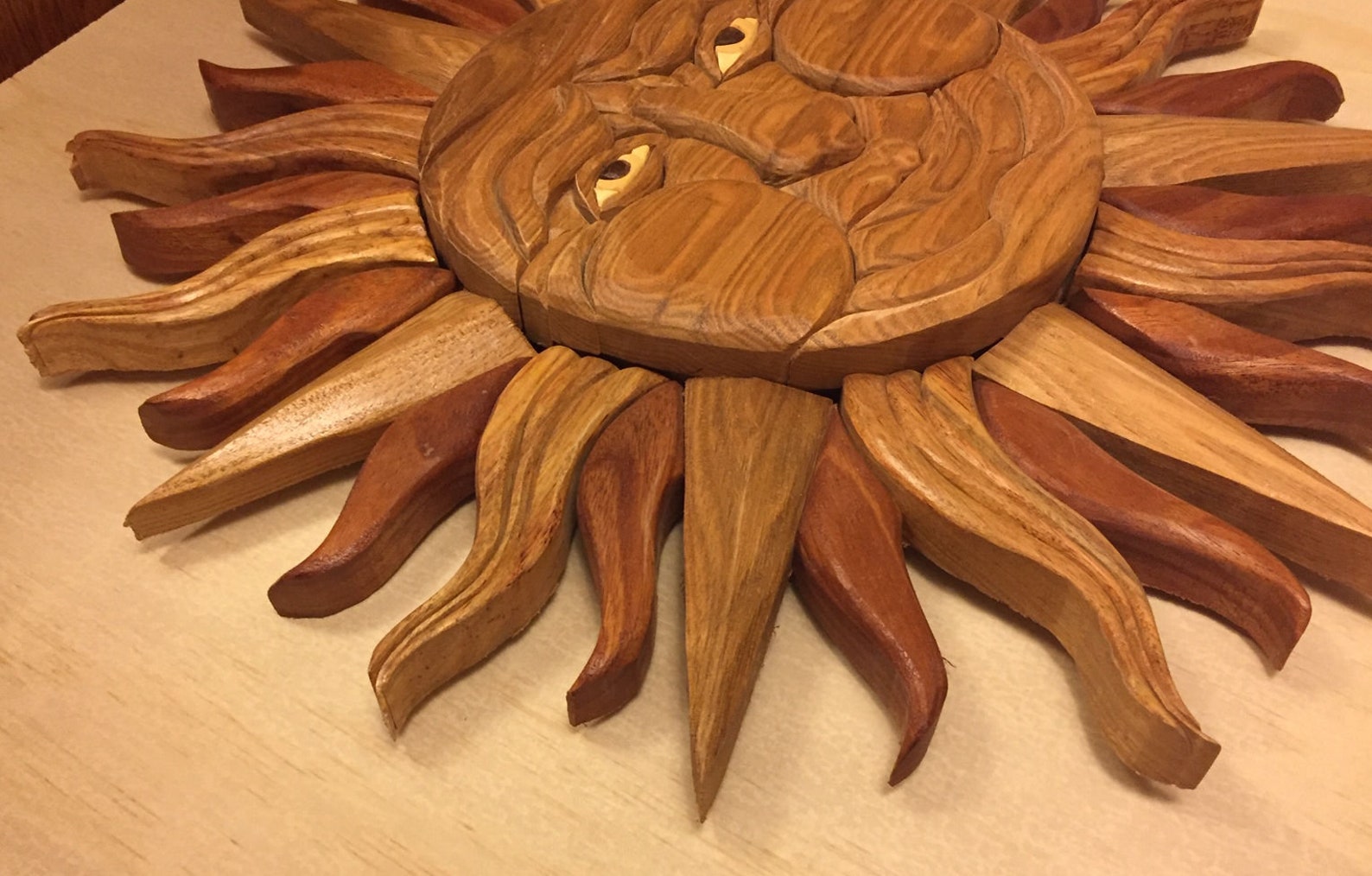 Intarsia Sun Face Wood Art - Etsy