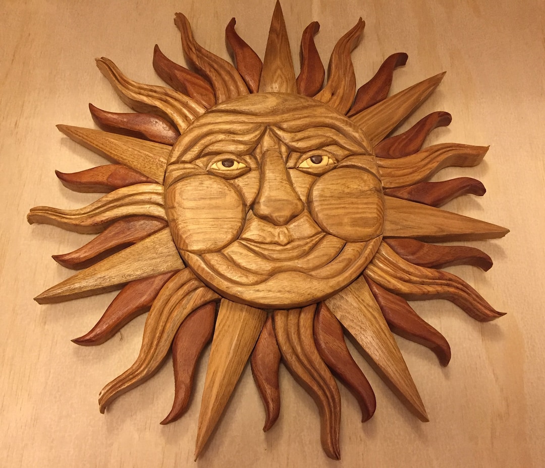 Intarsia Sun Face Wood Art - Etsy
