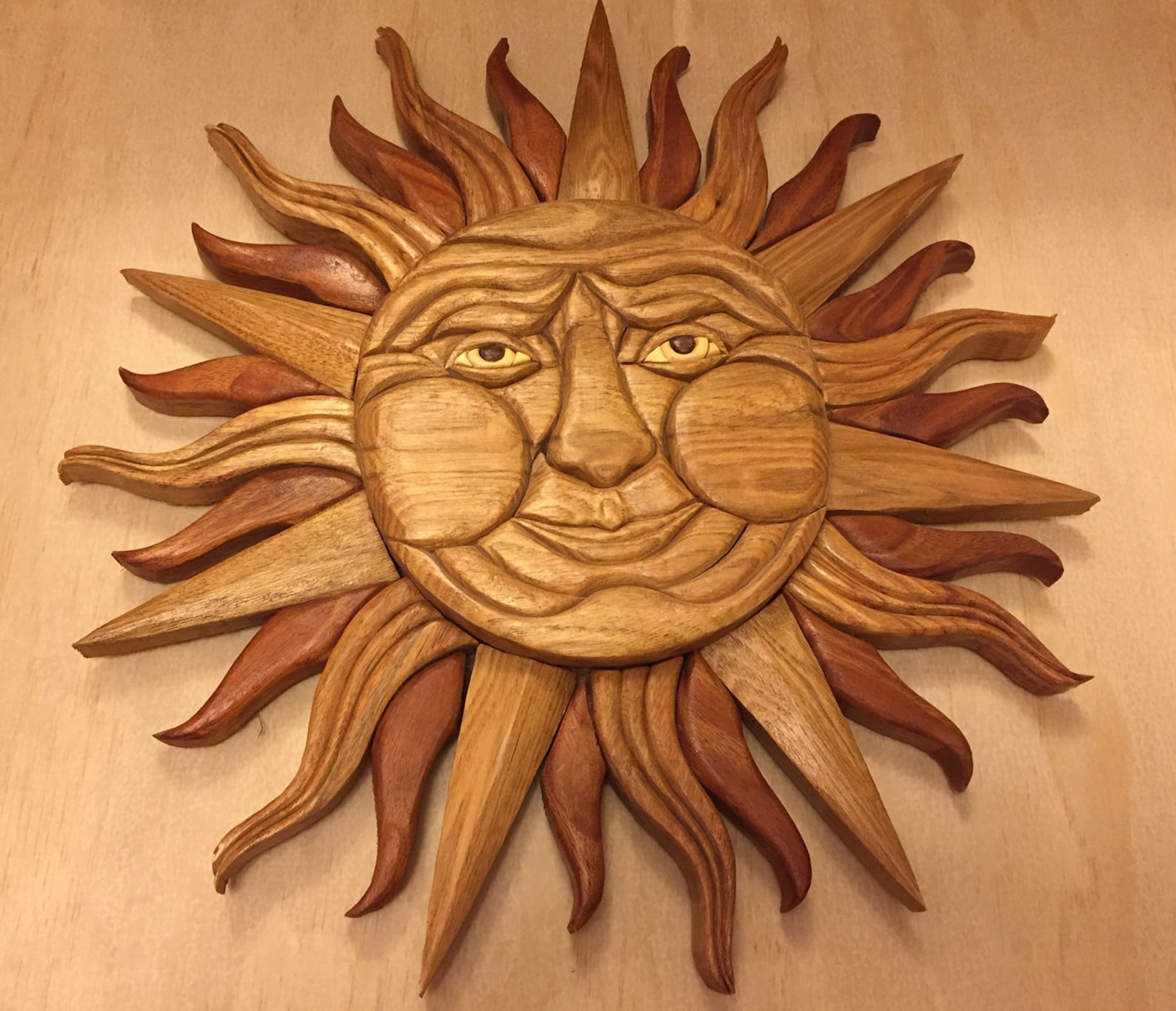 Intarsia Sun Face Wood Art - Etsy