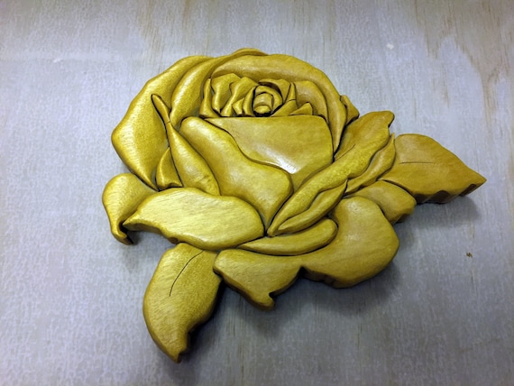 Intarsia Rose Wood Art Wall Art - Etsy