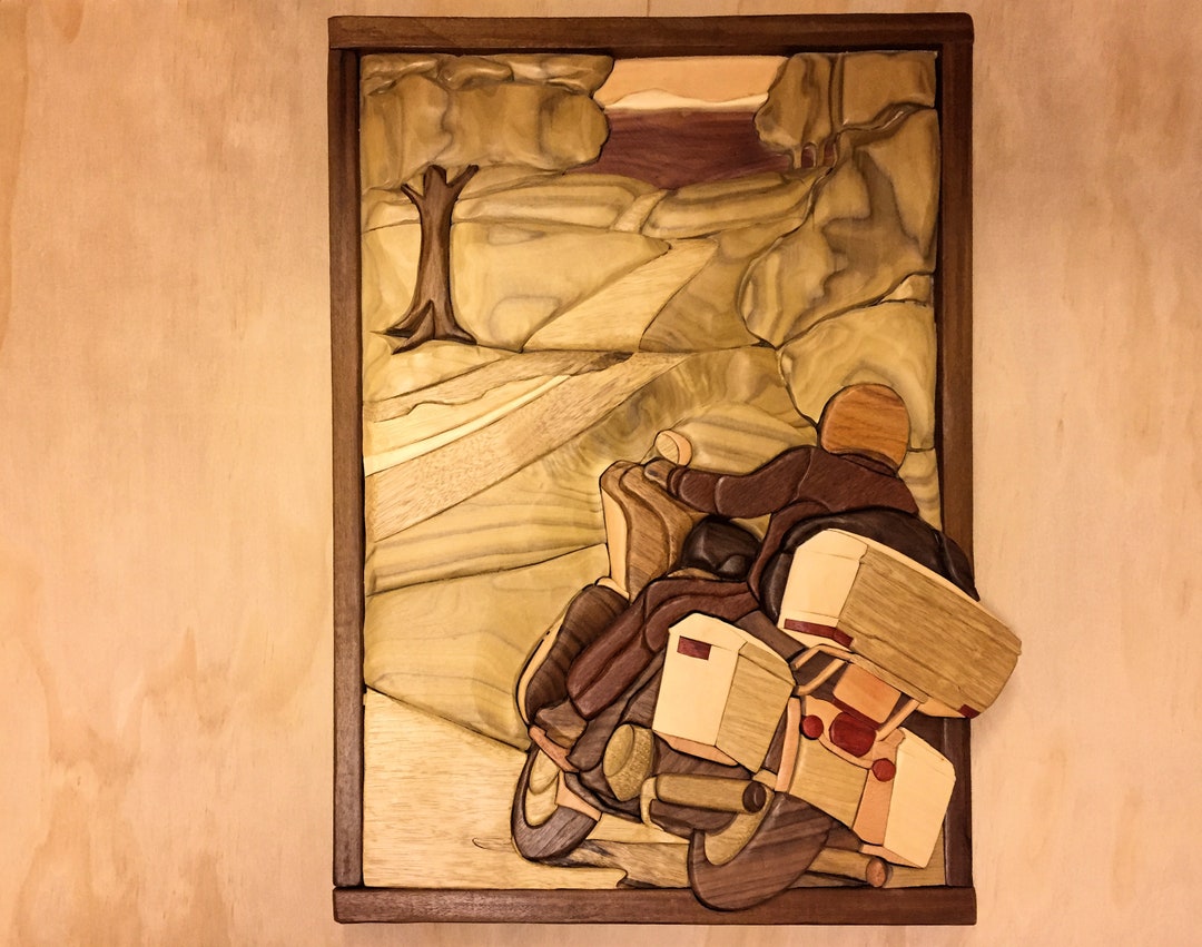Intarsia Motorcycle Scene Hout Kunst Wallhanging - Etsy Nederland