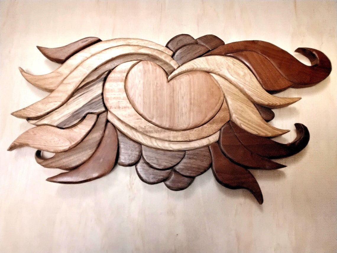 Intarsia Abstract Heart Wood Art Wall Art - Etsy