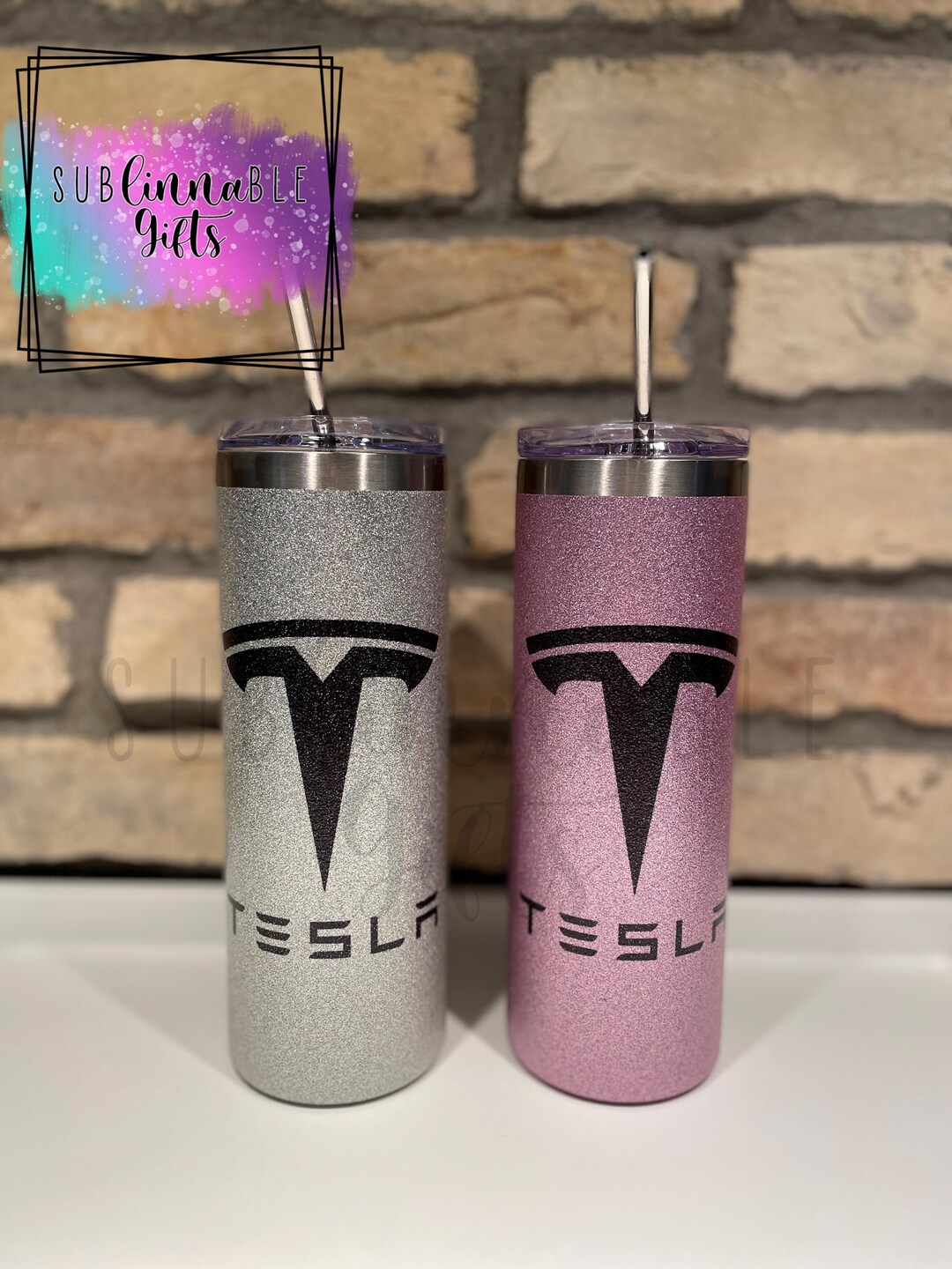 Tesla Logo Silver/pink Glitter 20oz Tumbler - Etsy