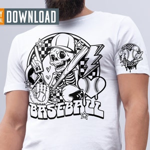 Funny Baseball Skeleton SVG PNG Design, Retro Shirt (digital Download ...