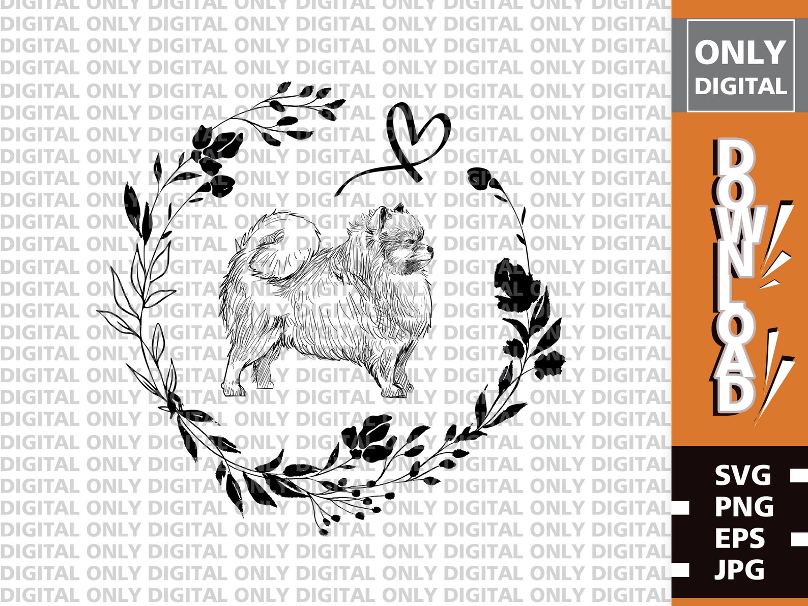 German Spitz in a Floral Wreath Svgspitz Svg Spitz in a | Etsy