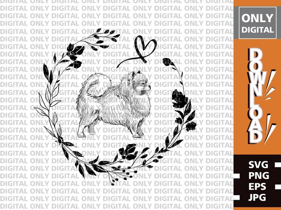 German Spitz in a Floral Wreath Svgspitz Svg Spitz in a | Etsy