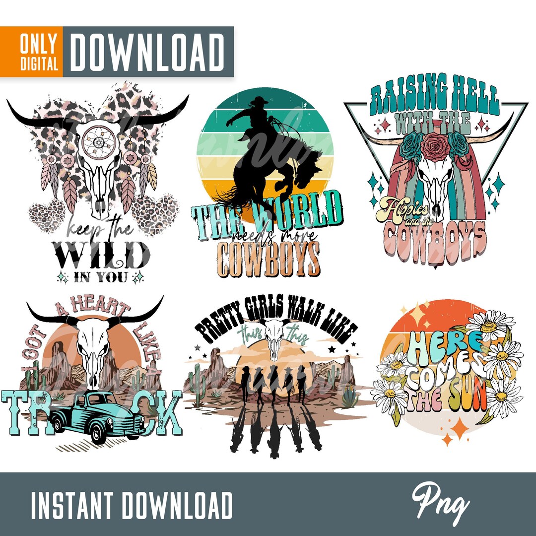 Western Png, Western Clipart, Western Designs, Retro Western Png, Retro ...