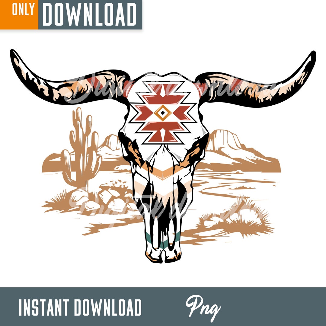 Aztec Bull Skull With Desert Png Sublimation Design Download, Bull ...