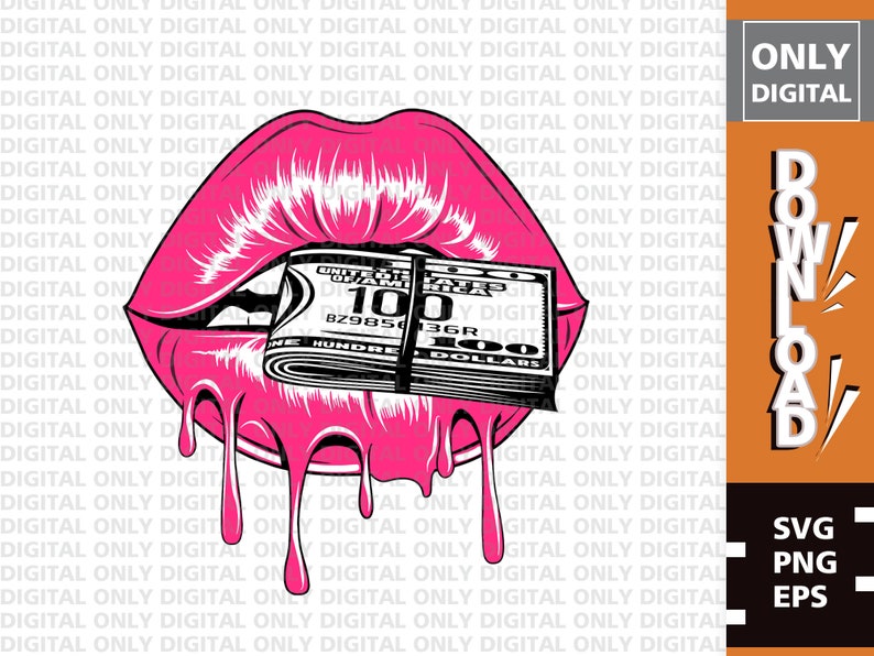 Dripping Lips Money Clipart, Stack of Dollars SVG, PNG, EPS (digital ...