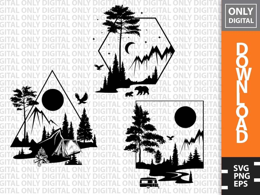 Geometric Mountain Svg File , Mountain Scene in Geometric Frame Svg ...