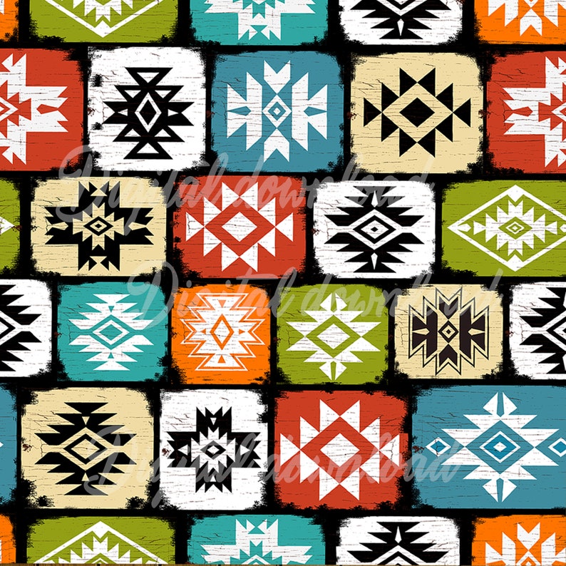 Retro Western Aztec Seamless Pattern, Boho Sublimation (digital ...