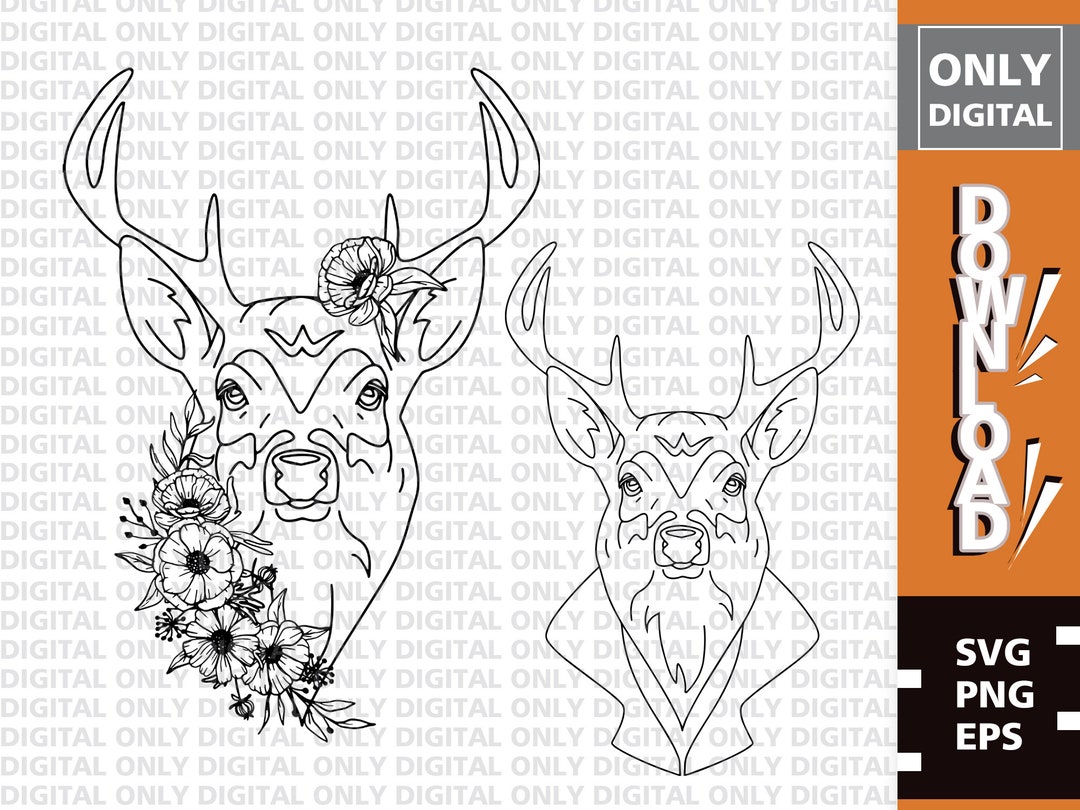 Deer Face Svg, Floral Deer Face Line Art Svg File , Couple of Deer Svg ...