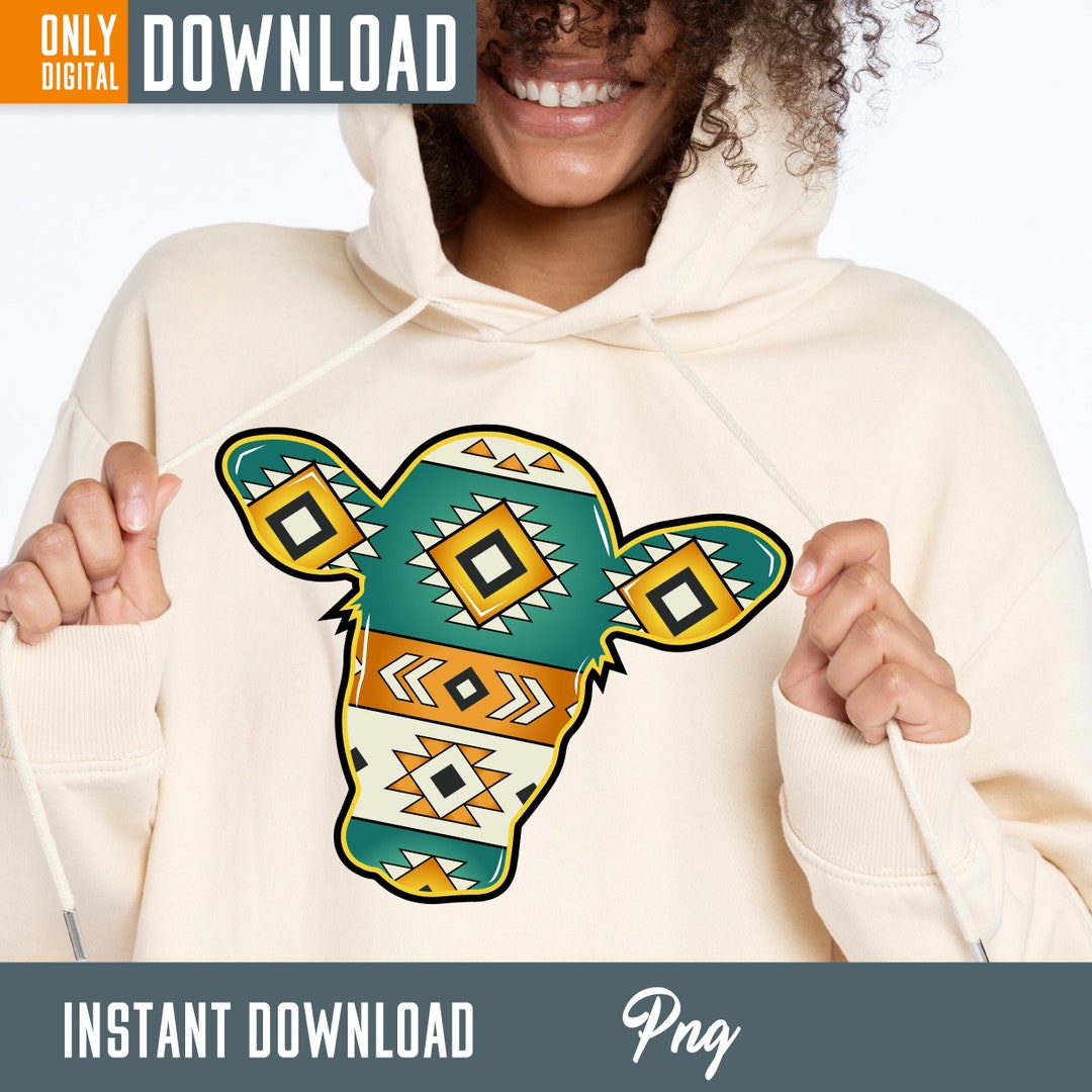 Aztec Cow Png Sublimation Design, Boho Cow Head Png, Western Cow Face ...