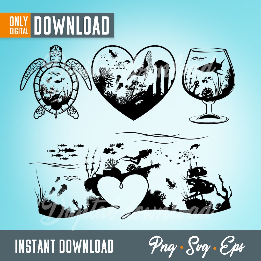 Sea Scene Svg Bundle, Underwater Clipart, Underwater Svg, Ocean Svg ...