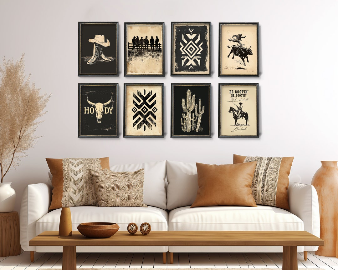 Western Vintage Minimalist Wall Art Set of 8 Prints, Western Decor ...