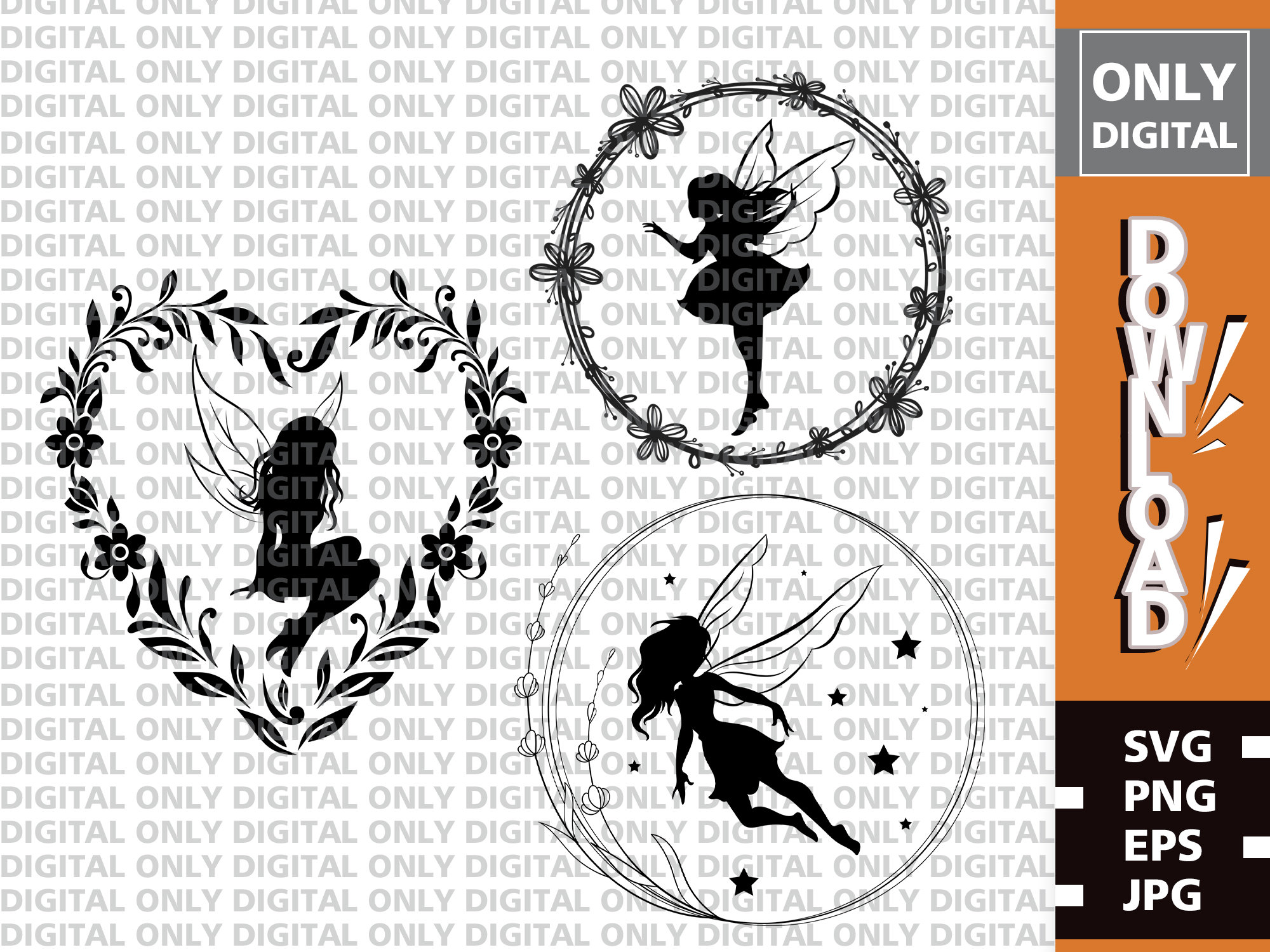 Fée dans une couronne svg, fée damour svg, fée svg, fée dans le cœur ...