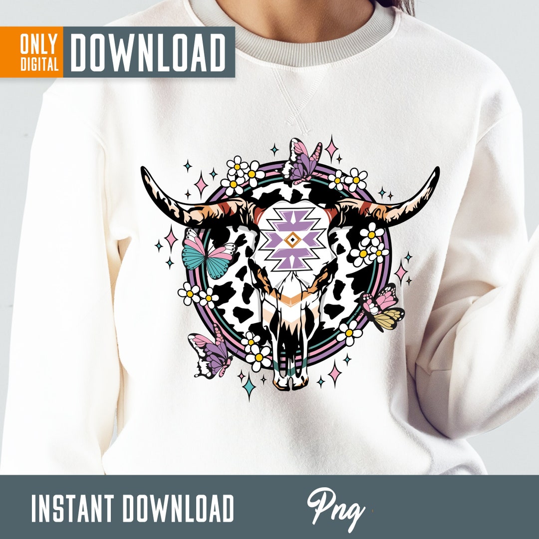 Aztec Cow Skull Png Clipart, Floral Cow Skull Png, Western Png, Cowgirl ...