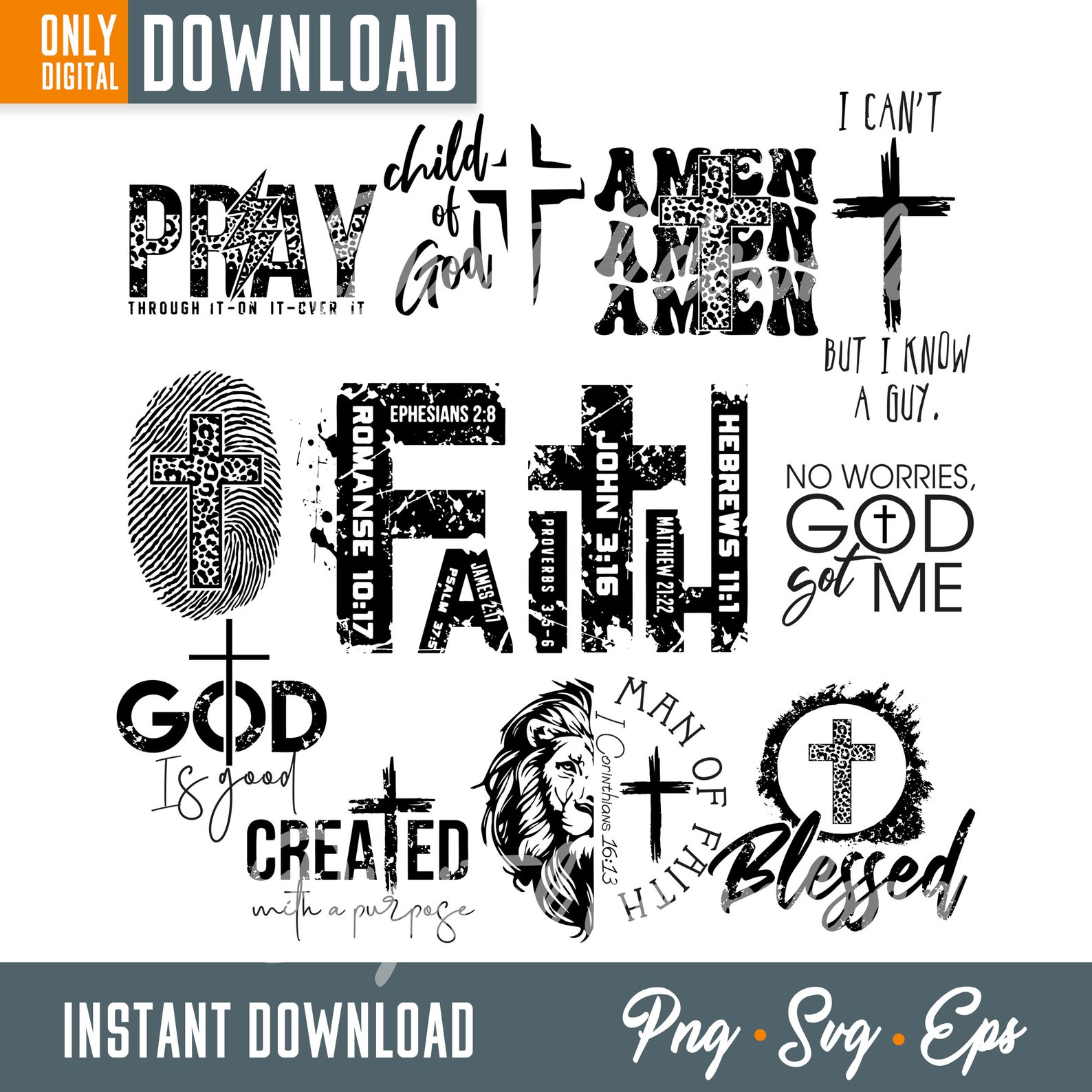 Christian SVG PNG Bundle: Faith, Scripture, Church (digital Download ...