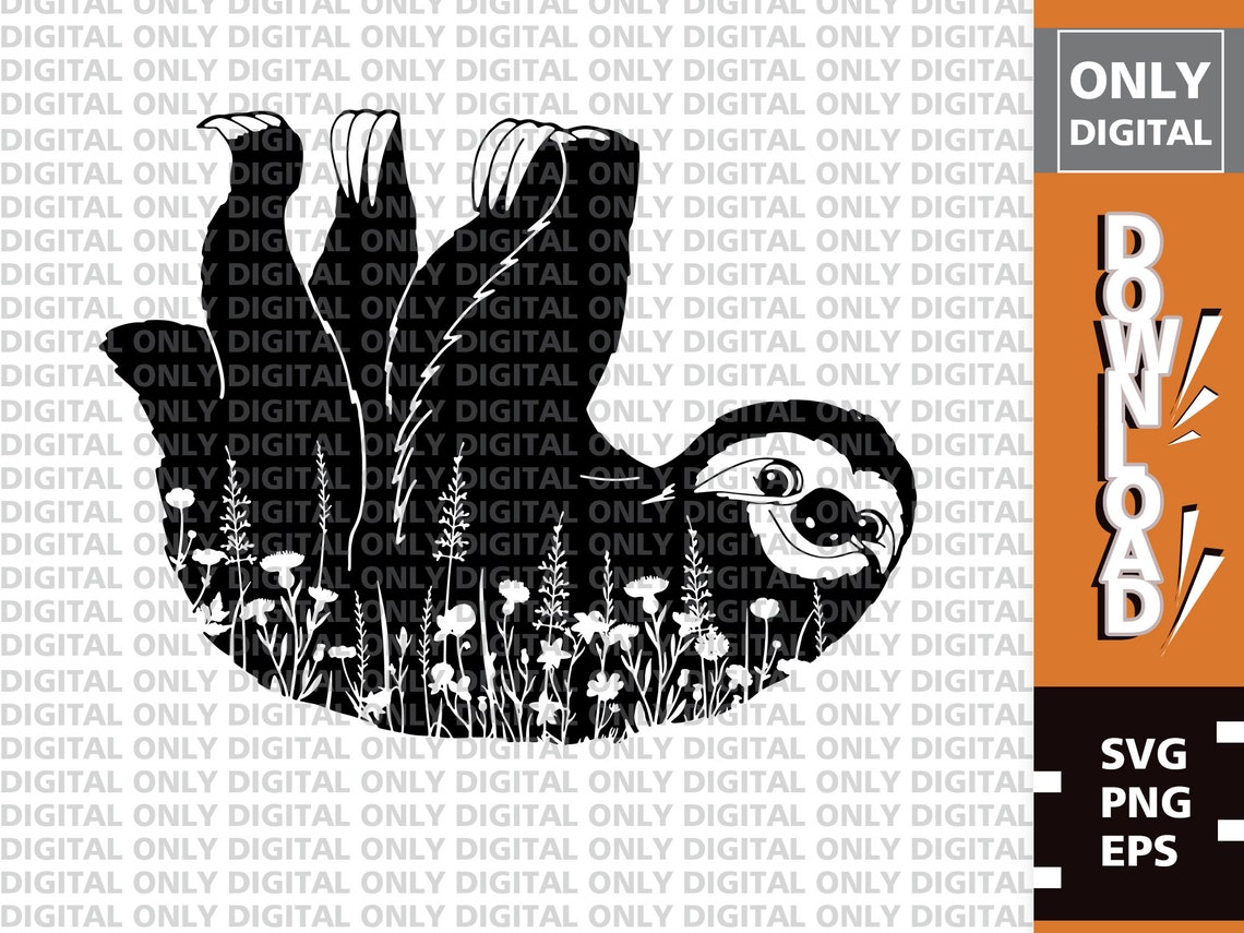 Floral Sloth Silhouette Svg Sloth Clipart Sloth Svg Bundle - Etsy