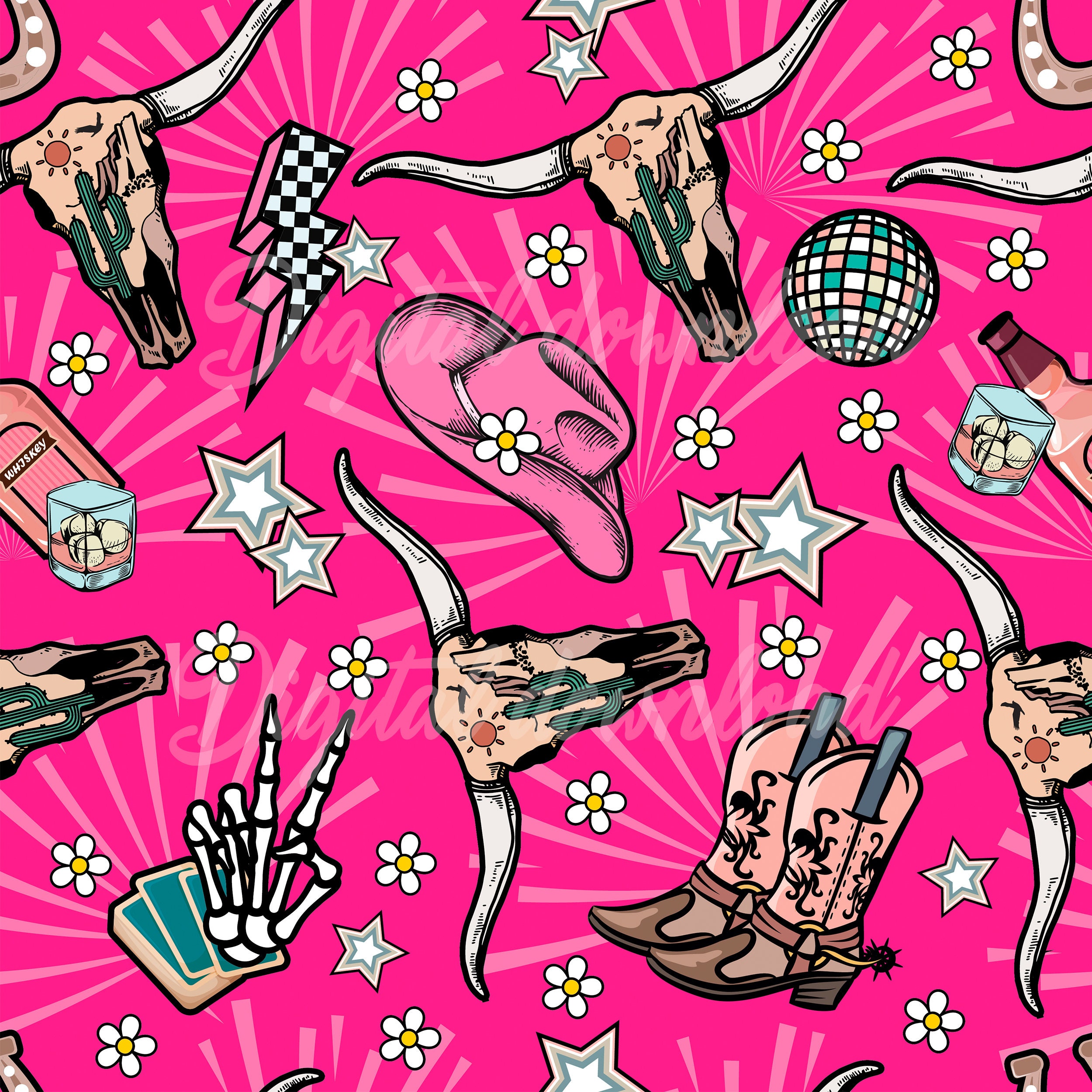 Western Disco Seamless Pattern, Cowboy Clipart (digital Download) - Etsy