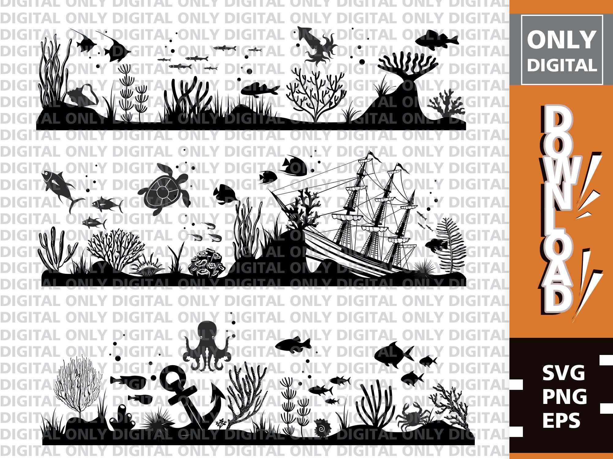 Sea Scene Svg, Underwater World Svg, Seaweed Svg, Undersea Landscape ...