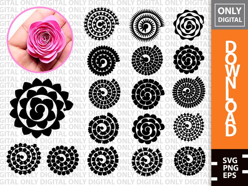 Fleur roulée svg, Fleur roulée png, 3d fleur svg, fleur en papier svg ...