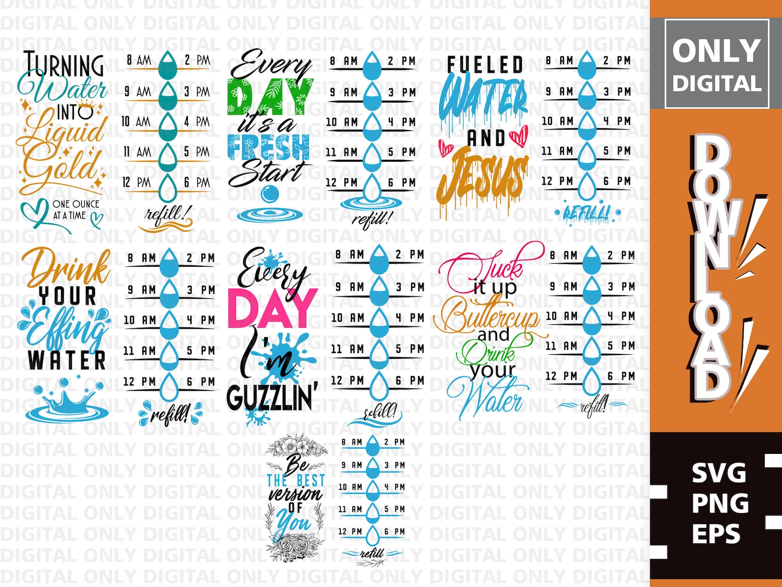 Water Level Tracker Svg Bundle Water Bottle Svg File - Etsy