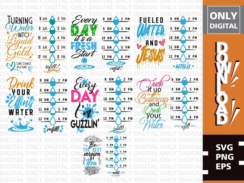 Water Level Tracker Svg Bundle Water Bottle Svg File - Etsy