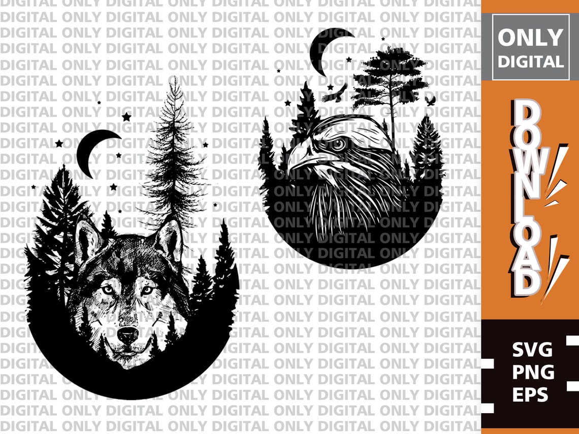Wolf Clipart Forest Scene Svg Wolf Svg Wolf Png Eagle Svg - Etsy
