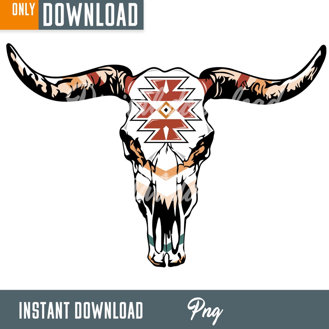 Cow Print Aztec Western Bull Skull Png, Western PNG, Western Clipart ...